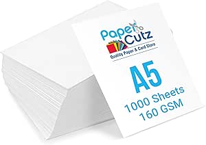 Papercutz A5 White Card Sheets (1000 Sheets) (160 GSM), Smooth Double ...