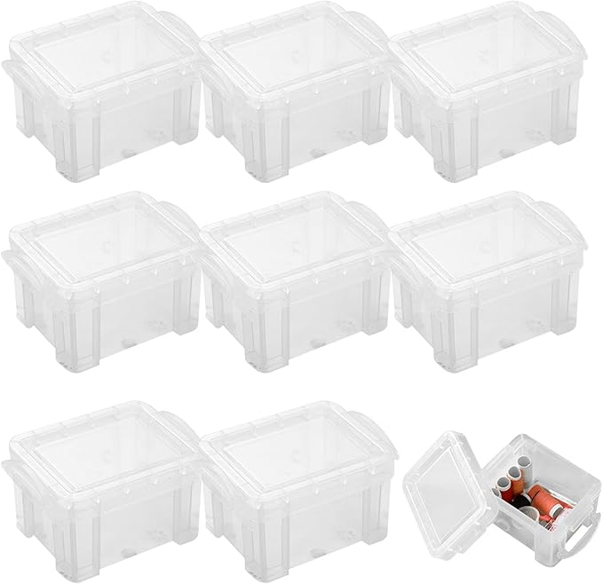 FDKJOK Small Plastic Storage Box with Lid, 8 Pcs Clear Mini Storage ...