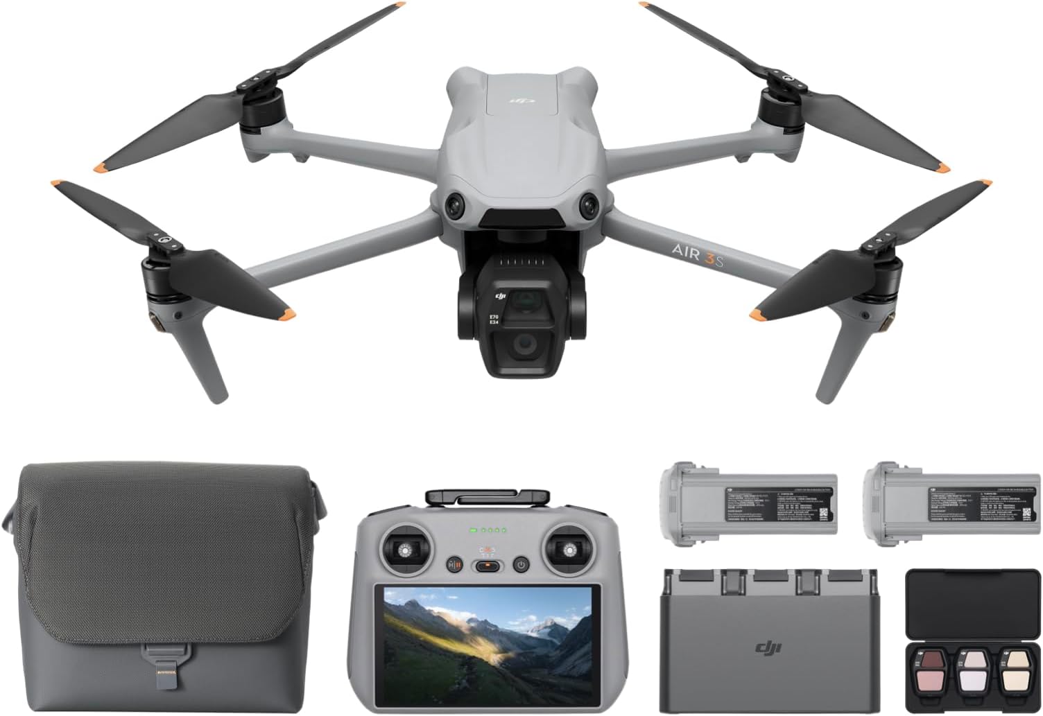 DJI Air 3S Fly More Combo , Drohne mit 1" CMOS Weitwinkel- & mittlerer Telekamera für Erwachsene ...