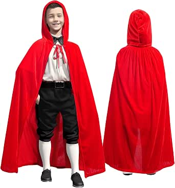 Amazon.com: IKSII Velet Red Cloak Kids 8-18 Years,Little Red Riding ...