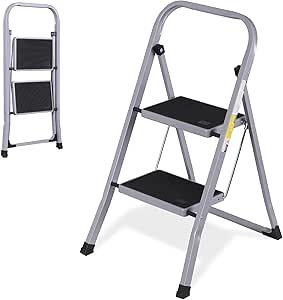 JungleA 2 Step Ladder, Small Folding Step Stool, Lightweight & Sturdy ...