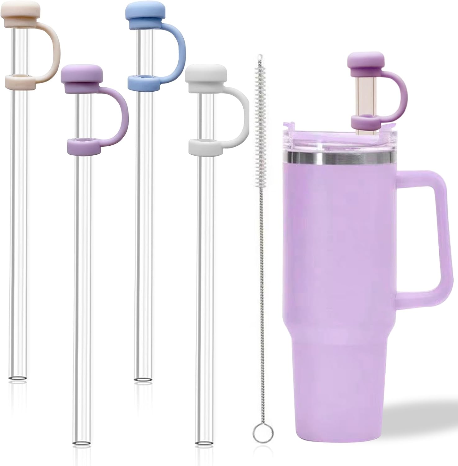 Amazon.com: 4 Straws with Cover Cap Reusable Straw with Stopper Tips ...