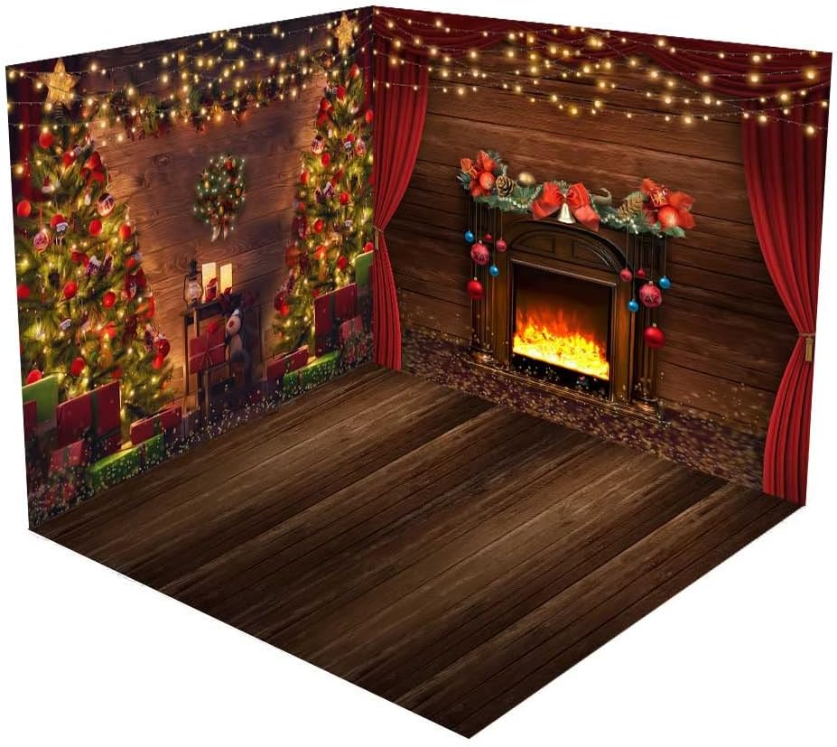 Amazon.com : Kate Christmas Trees Fireplace Scene Setters Wooden House ...