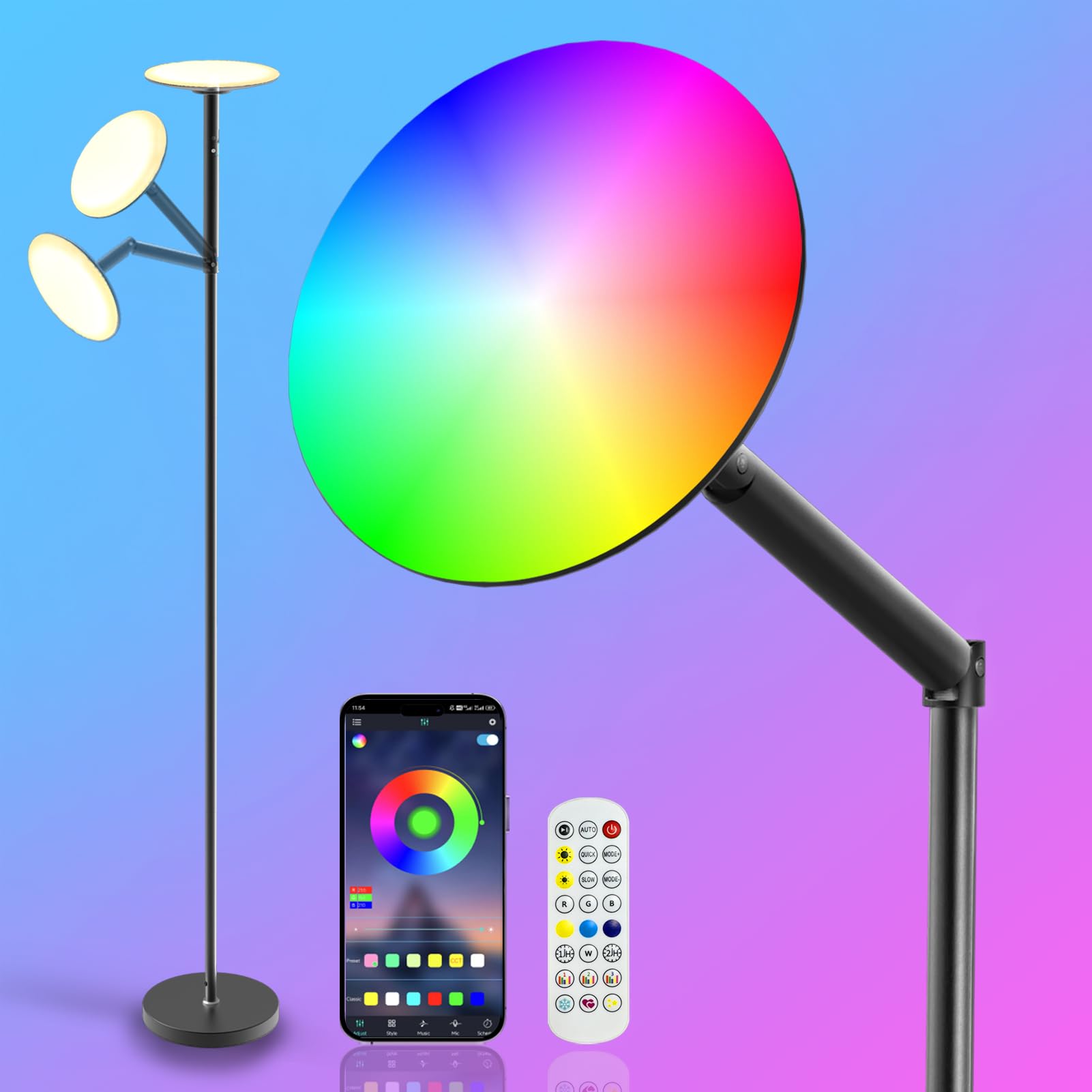 echosari Floor Lamp for Bedroom, Super Bright Torchiere Floor Lamps APP ...