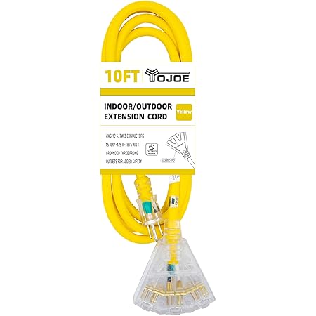 Amazon.com: YOJOE 10 Foot Yellow Extension Cord,Lighted Outdoor 12/3 ...