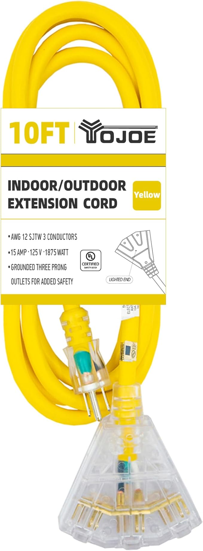 Amazon.com: YOJOE 10 Foot Yellow Extension Cord,Lighted Outdoor 12/3 ...