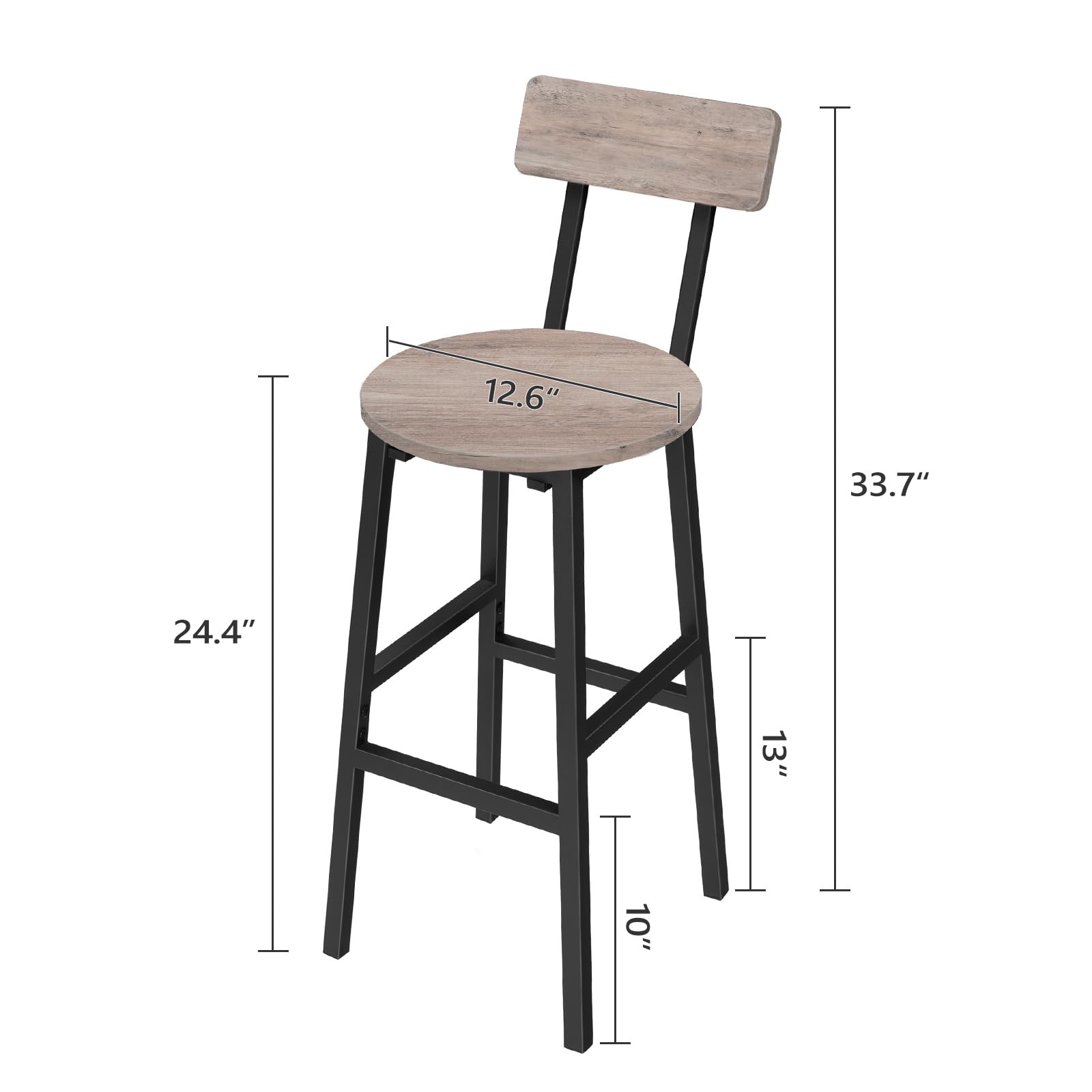 MAHANCRIS Bar Stools, Set of 2 Round Bar Chairs, 24.4 Inches Bar Stools ...