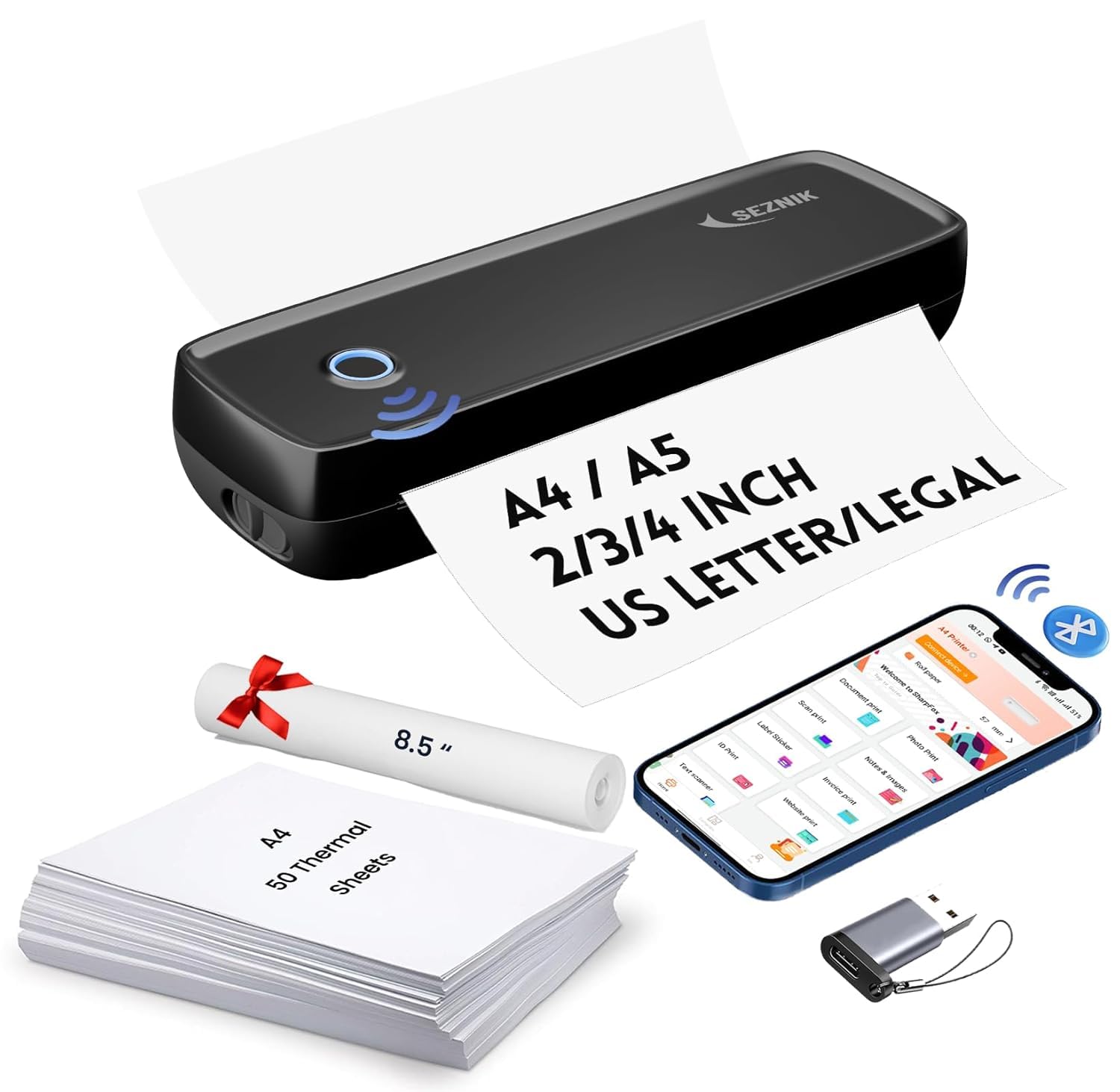 Buy SEZNIK Portable A4 Printer, Wireless, Inkless for Professionals ...