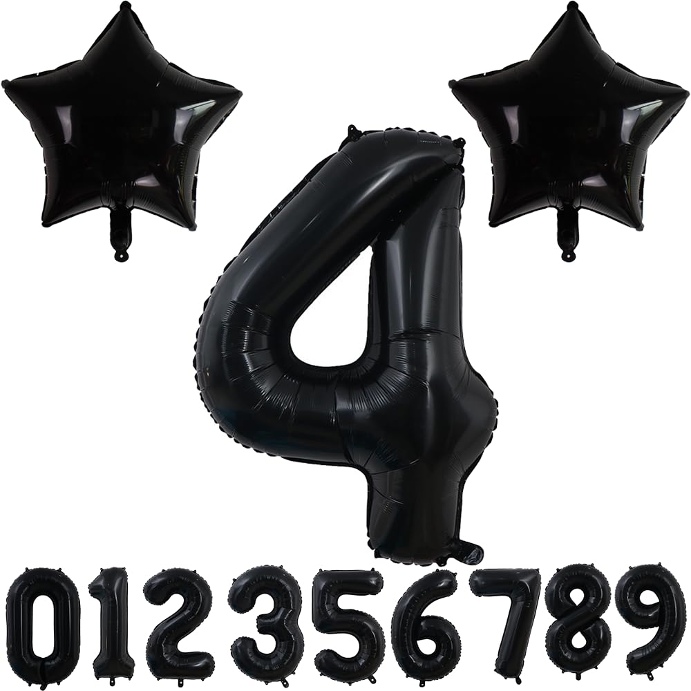 Amazon.com: Number 4 Balloon 40 Inch Foil Giant Black Balloons for Girl ...