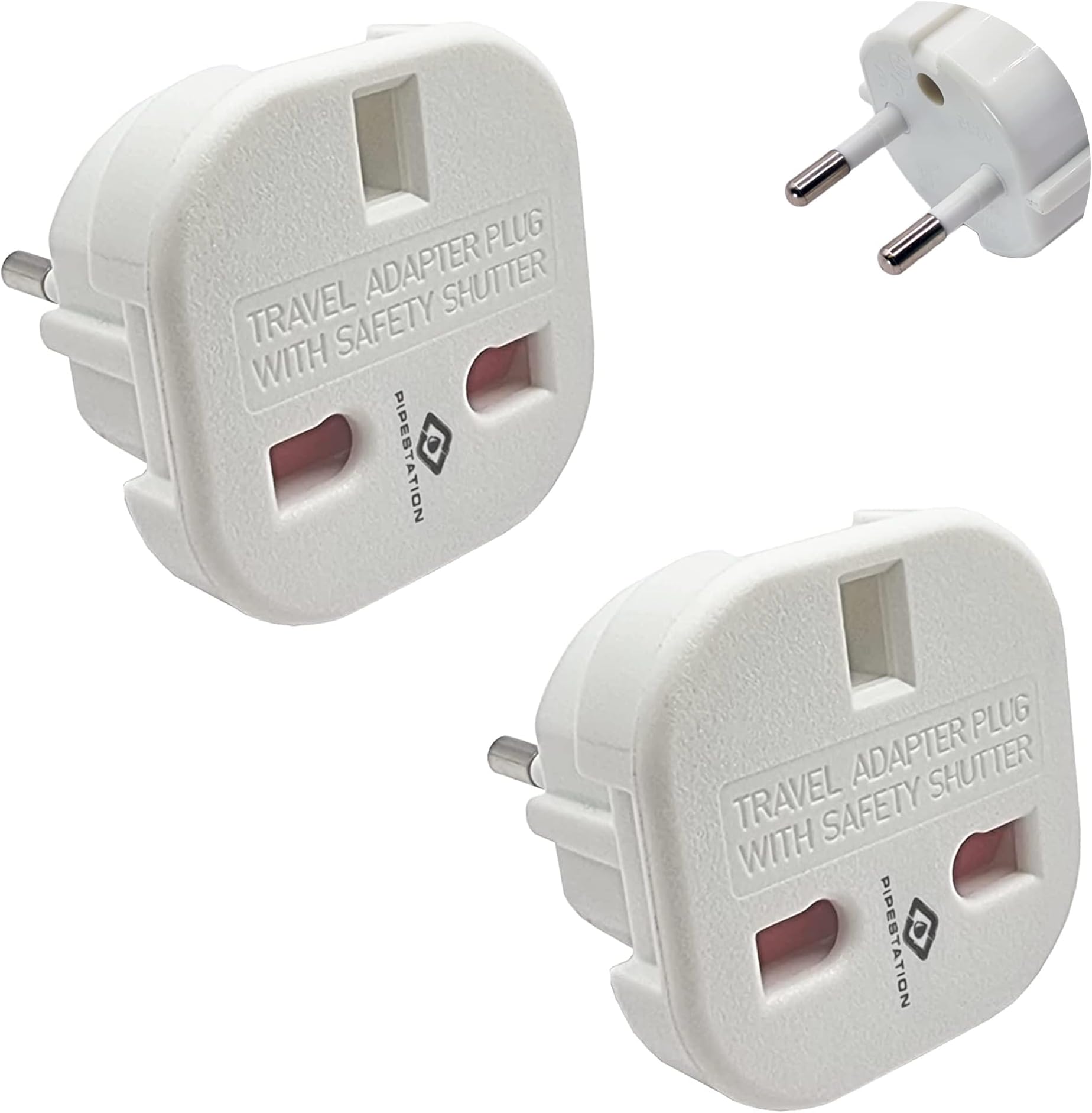 Pipestation UK to European Plug Adapter - 2 Pack - Travel Plugs UK to ...