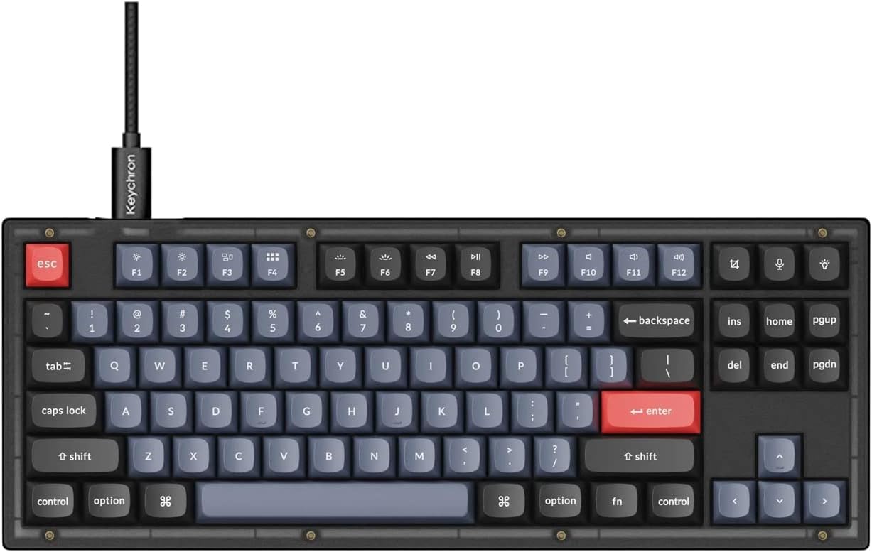 Keychron Teclado mecânico V3 TKL 80% Layout personalizado com fio, 87 teclas RGB Backlight QMK ...
