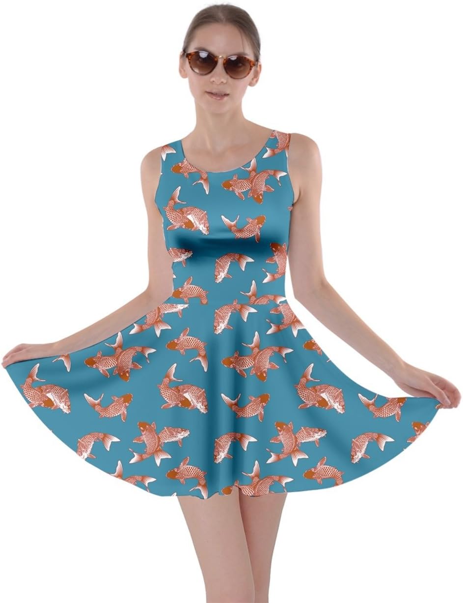 CowCow Womens Summer Sun Dress Japanese Style Sushi Goldfish Fan Dragon ...