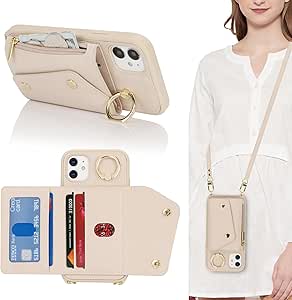 Amazon.com: Lipvina for iPhone 12 Case with Card Holder and Strap - Zipper Pocket,Crossbody ...