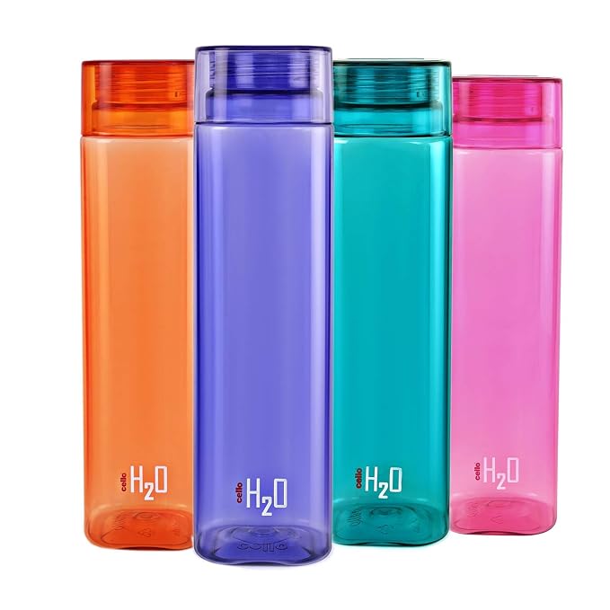 Cello H2O Plastic Water Bottle, 500ml, Set of 4, Assorted : Amazon.in ...