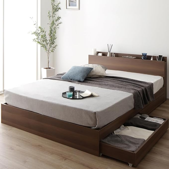 Amazon｜RASIK ベッド シングル フレームのみ ブラウン 収納付き コンセント 棚 お客様組立 Serest セレスト｜ベッドフレーム オンライン通販