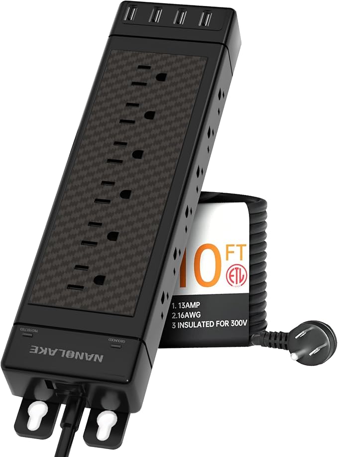 Amazon.com: NANOLAKE Surge Protector Power Strip 10 ft Cord Heavy Duty ...