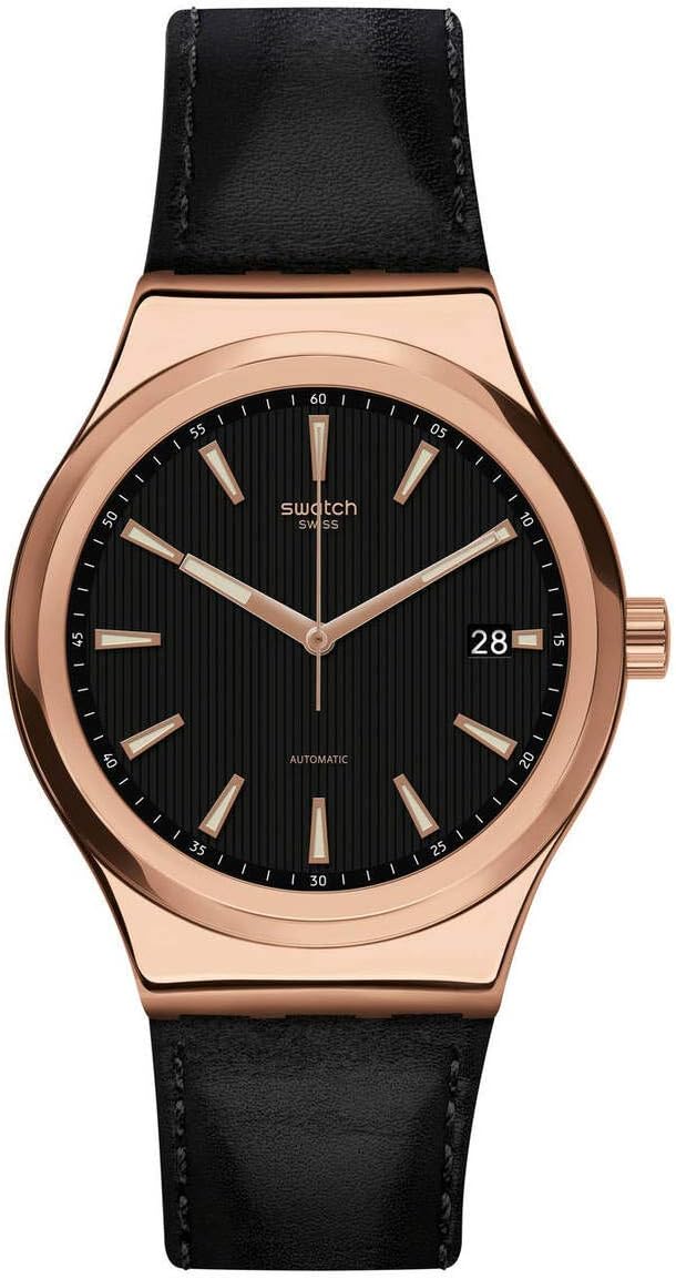 Swatch YIG400 Men's Analogue Automatic Watch with Leather Strap ...