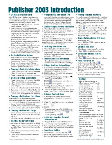 Microsoft Publisher 2003 Quick Reference Guide: Introduction (Cheat ...