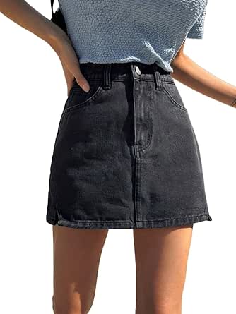 Denim Shorts for Women, High Waist Split Hem Denim Skort (Color : Dark ...