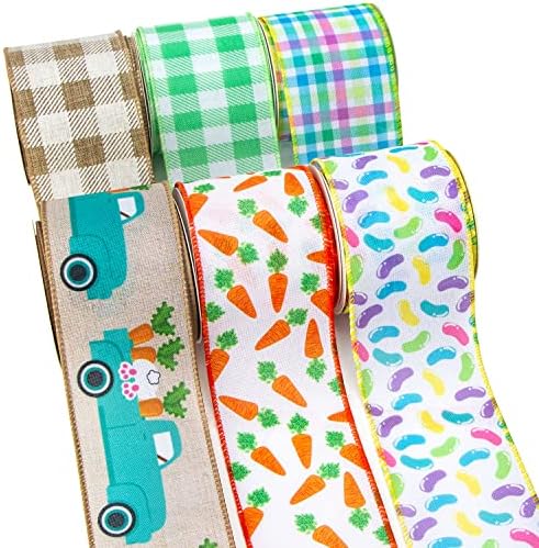 Amazon.com: Whaline Easter Wired Ribbon 2.5 Inch Farmhouse Rustic Bunny ...