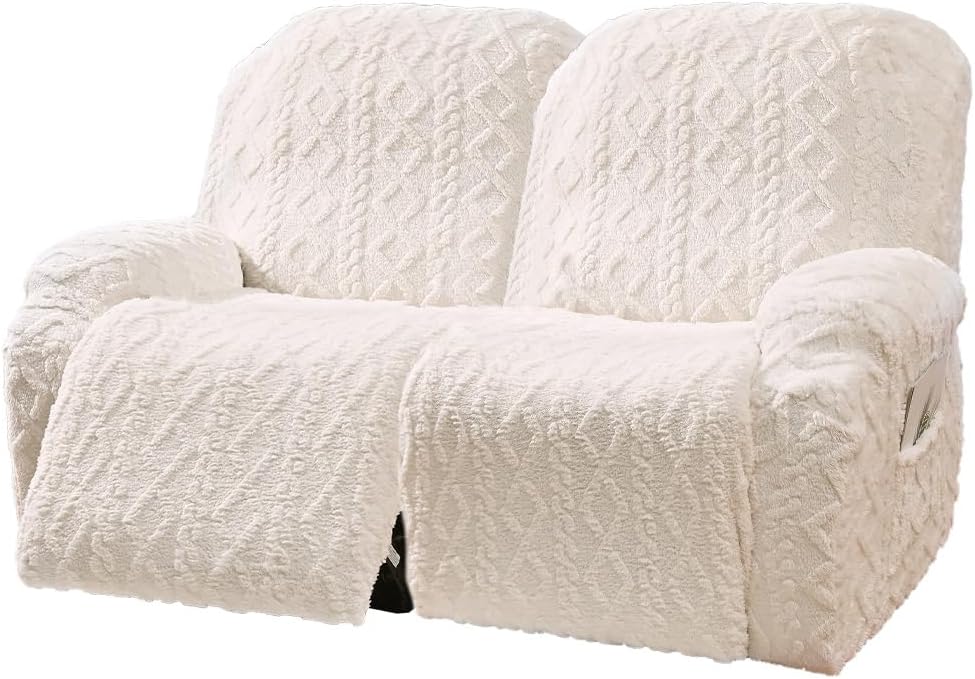 Amazon.com: vctops 6 Pieces Geometric Jacquard Plush Recliner Loveseat Slipcovers Soft Fuzzy ...