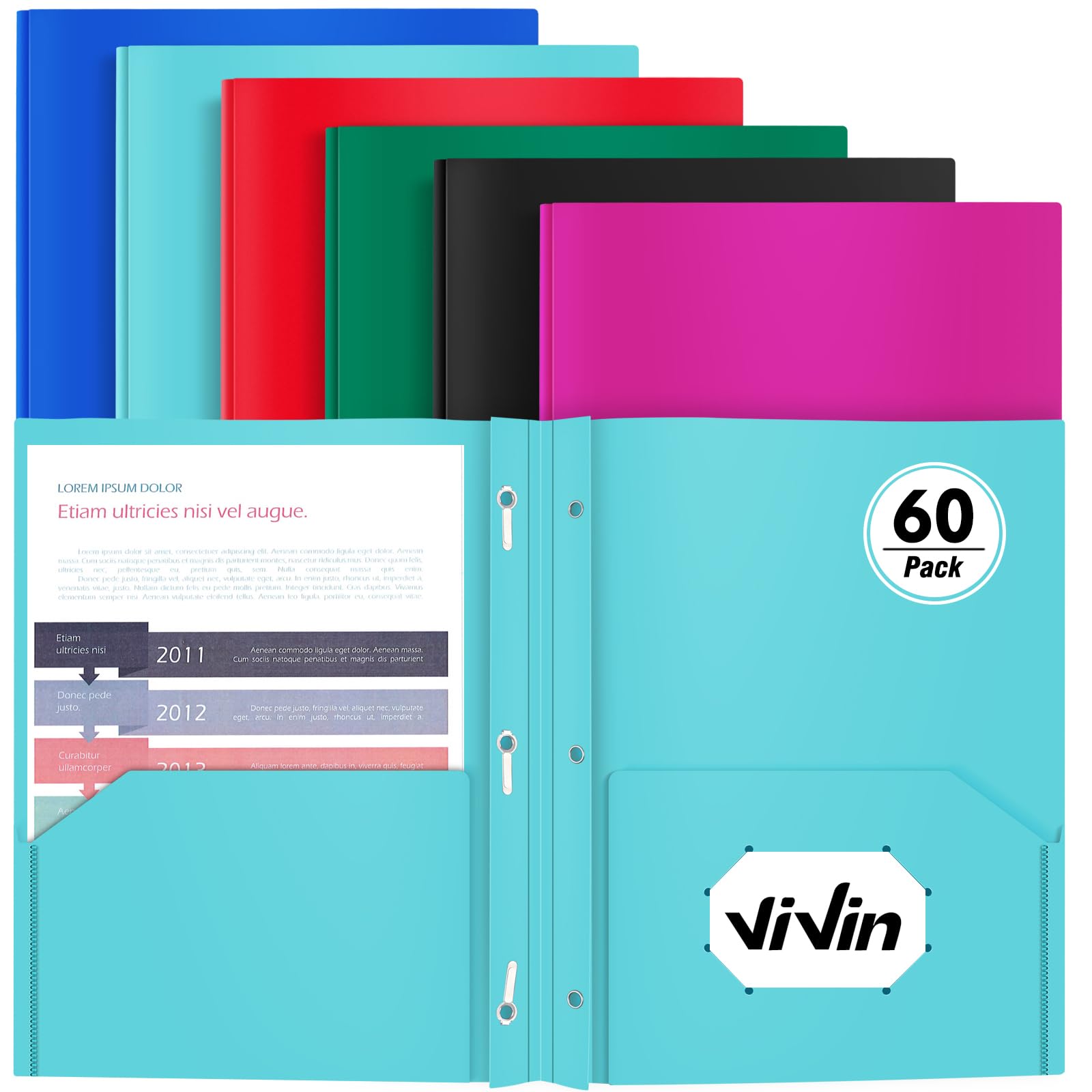 Amazon.com : Heavy Duty Plastic Folder, 60 Pack, Pocket Folder with ...