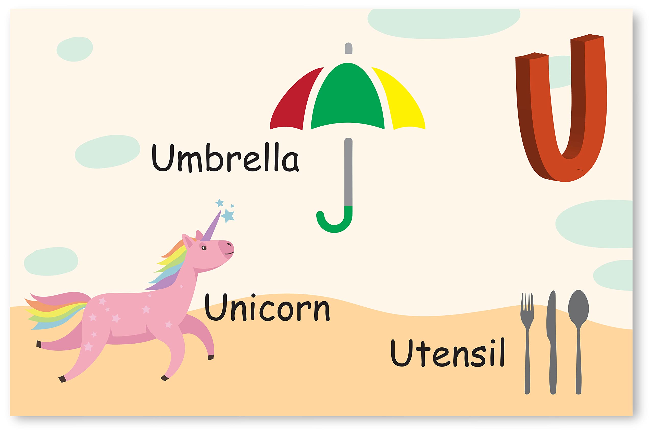 U Words For Kids Funz U Alphabet Letter Printed Flash Card Animal