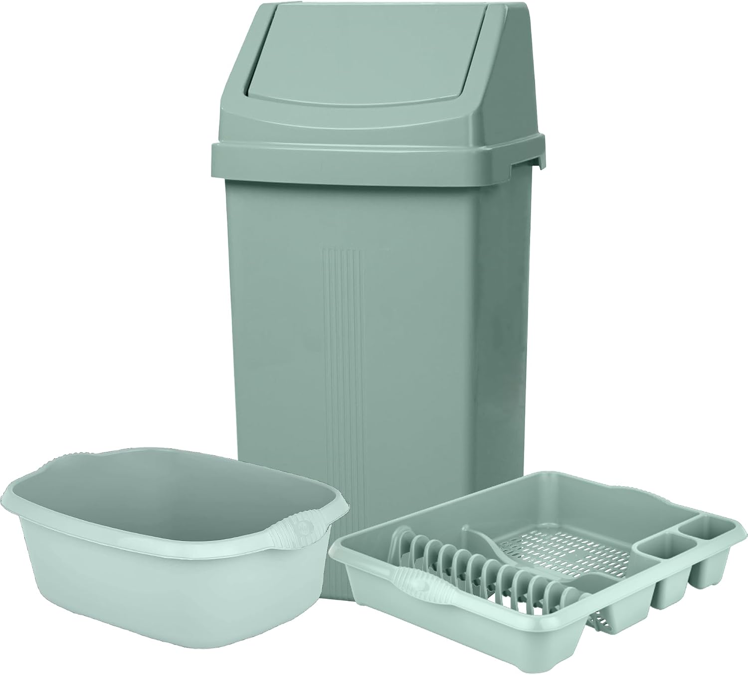 KetoPlastics Sage Green 3 Piece Kitchen Set - 50L Bin, 14L Rectangular ...