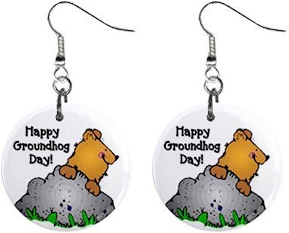 Amazon.com: Ground Hog Groundhog Day Dangle Button Earrings Jewelry ...