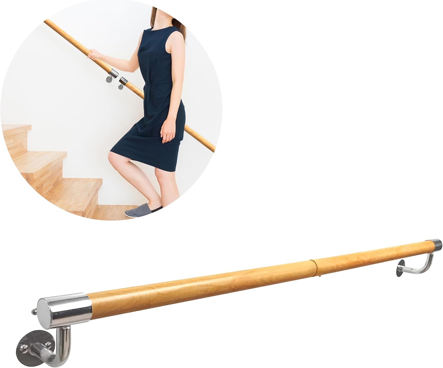 Handrail for Indoor Stairs 47.64 Inch- Durable Powder-Coated Steel ...