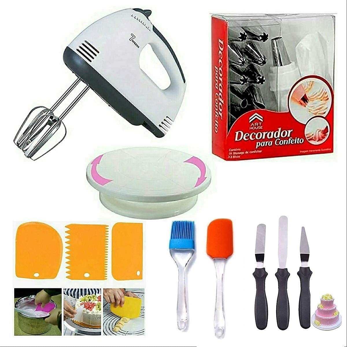 Buy KEFFROLT Plastic Cake Baking Combo Set of Electric Hand Mixer, Cake ...