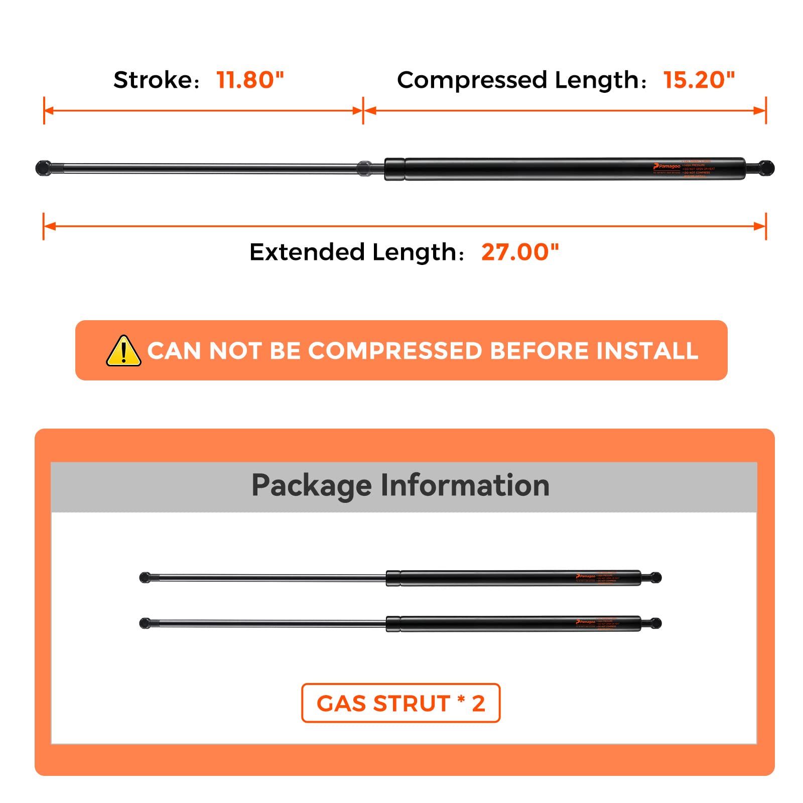 Snapklik.com : ST270M100 27 Inch Gas Strut 100 Lbs 445 N Per Shock, 27 ...