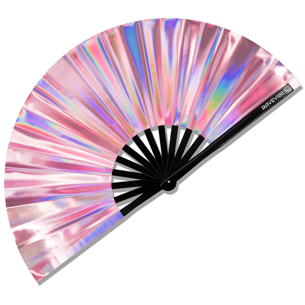 Amazon.com: Ravevibes 13" Large Glitter Holographic Rave Hand Fan ...