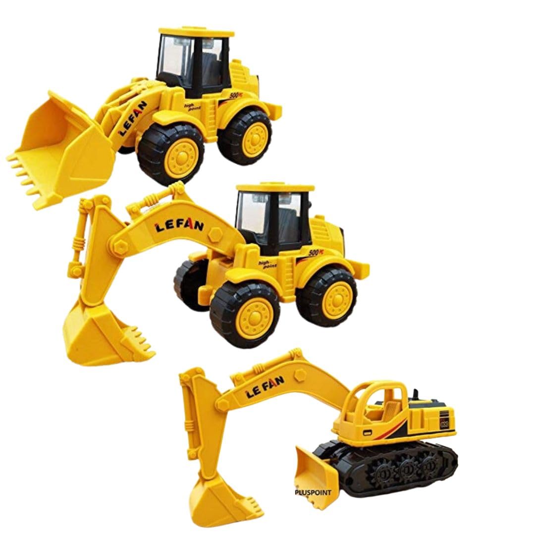 PLUSPOINT Construction Vehicles Set Friction Powered Pack of 3 Truck Excavator, Bulldozer ...