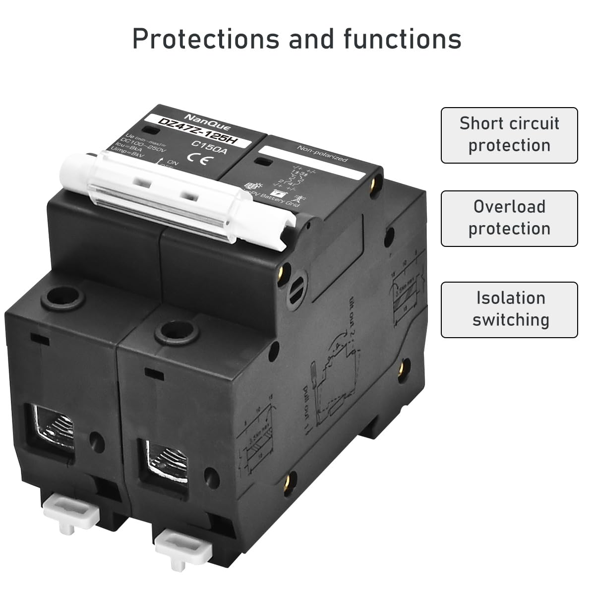 Dc Breaker Box 150A DC Circuit Breaker - DIN Rail Mount For Solar ...
