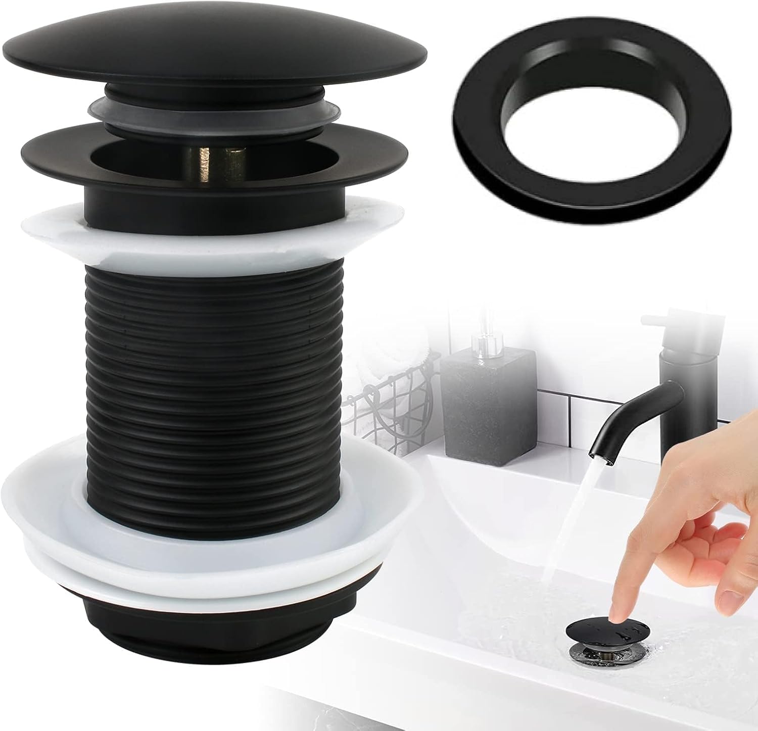 BLAZDEVE Universal Pop-Up Drain Fitting, Matt Black Without Overflow ...
