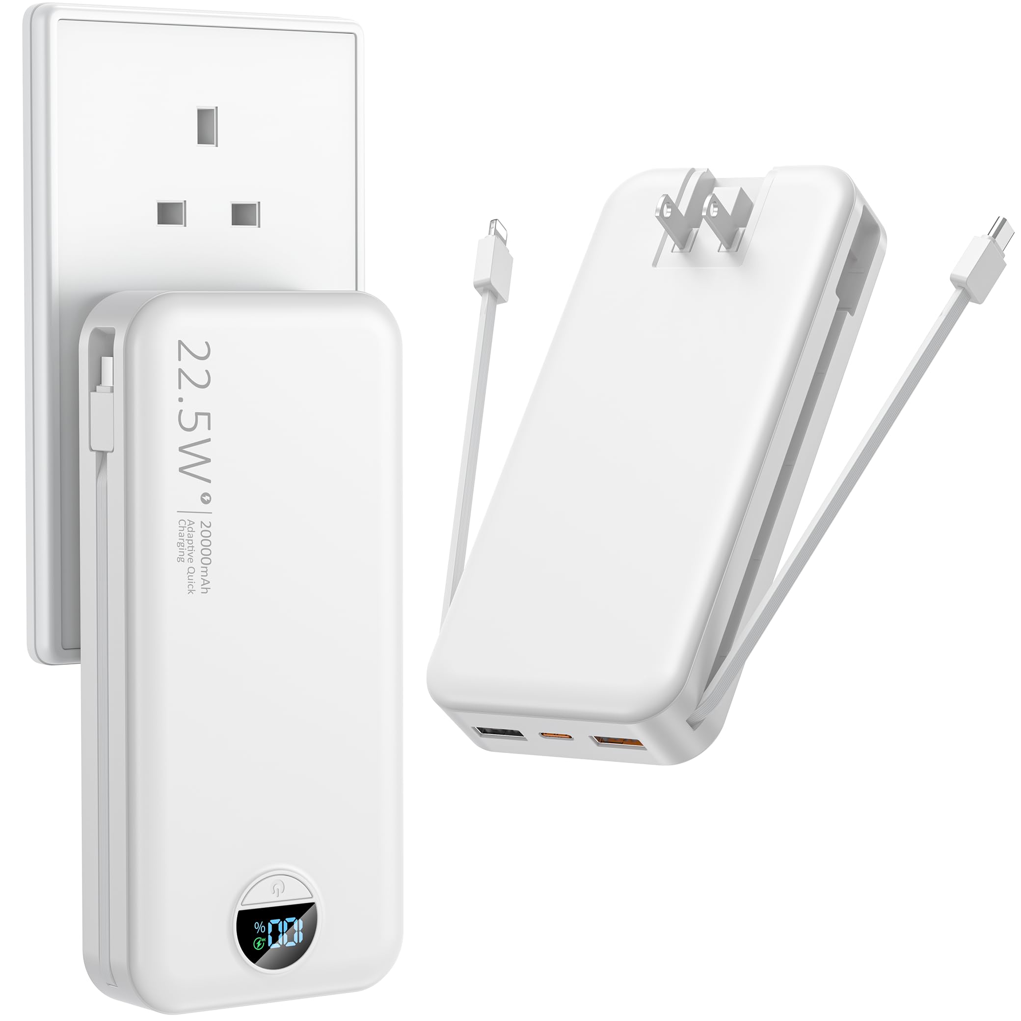 Amazon.com: Portable Charger with Wall Plug, 20000mAh USB C Power Bank ...