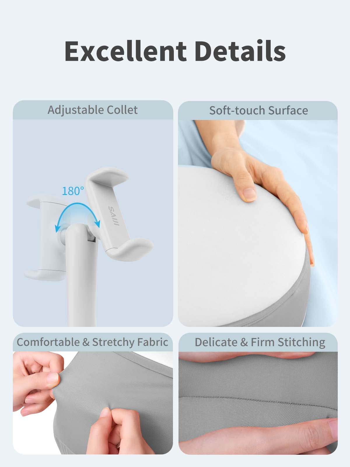 SAIJI Cell Phone Pillow Holder for Bed,Easy to Adjust Angle Height with ...