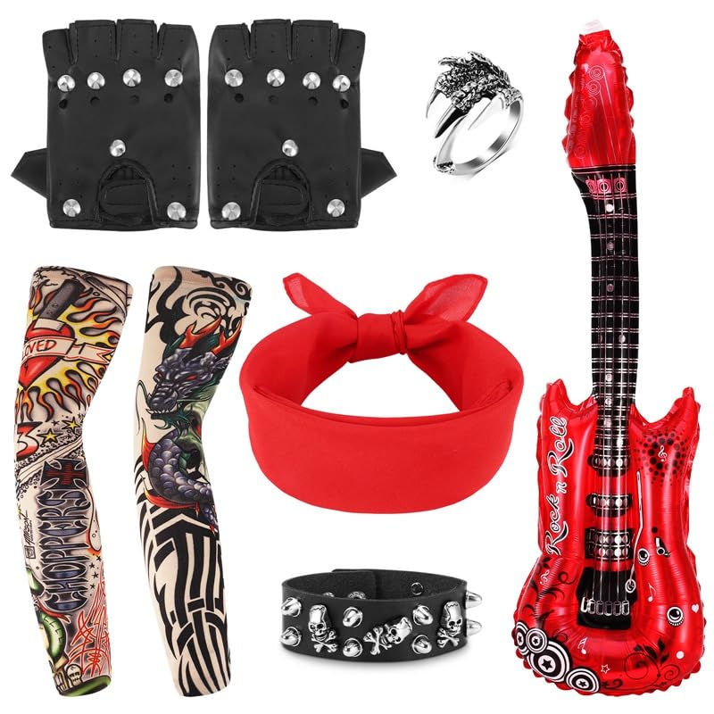 Heyu-Lotus 8 Pcs Punk Gothic Rocker Costume Set Disco Rock Star Fancy ...
