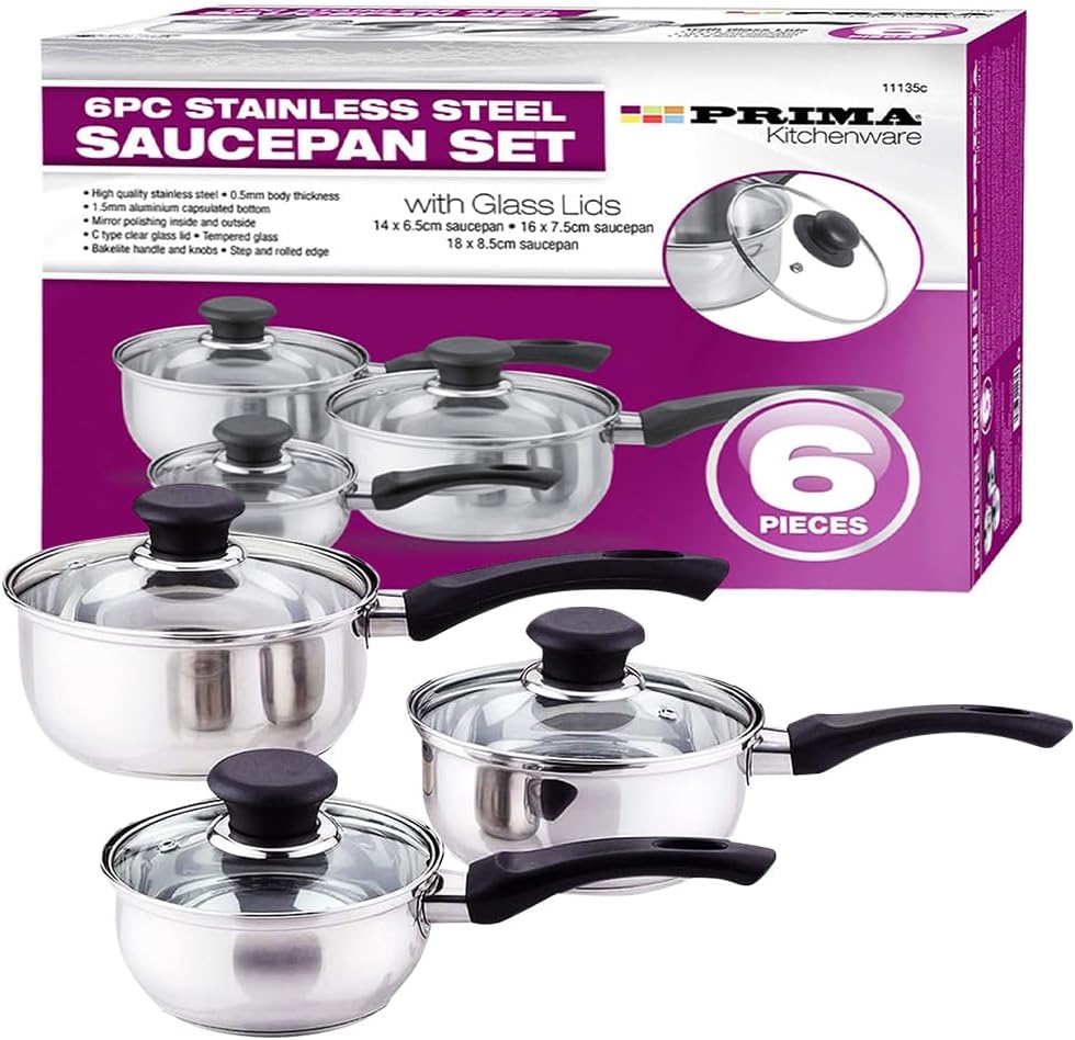 3pc Prima Stainless Steel Cookware Set – Includes Saucepan, Pan, Pot ...