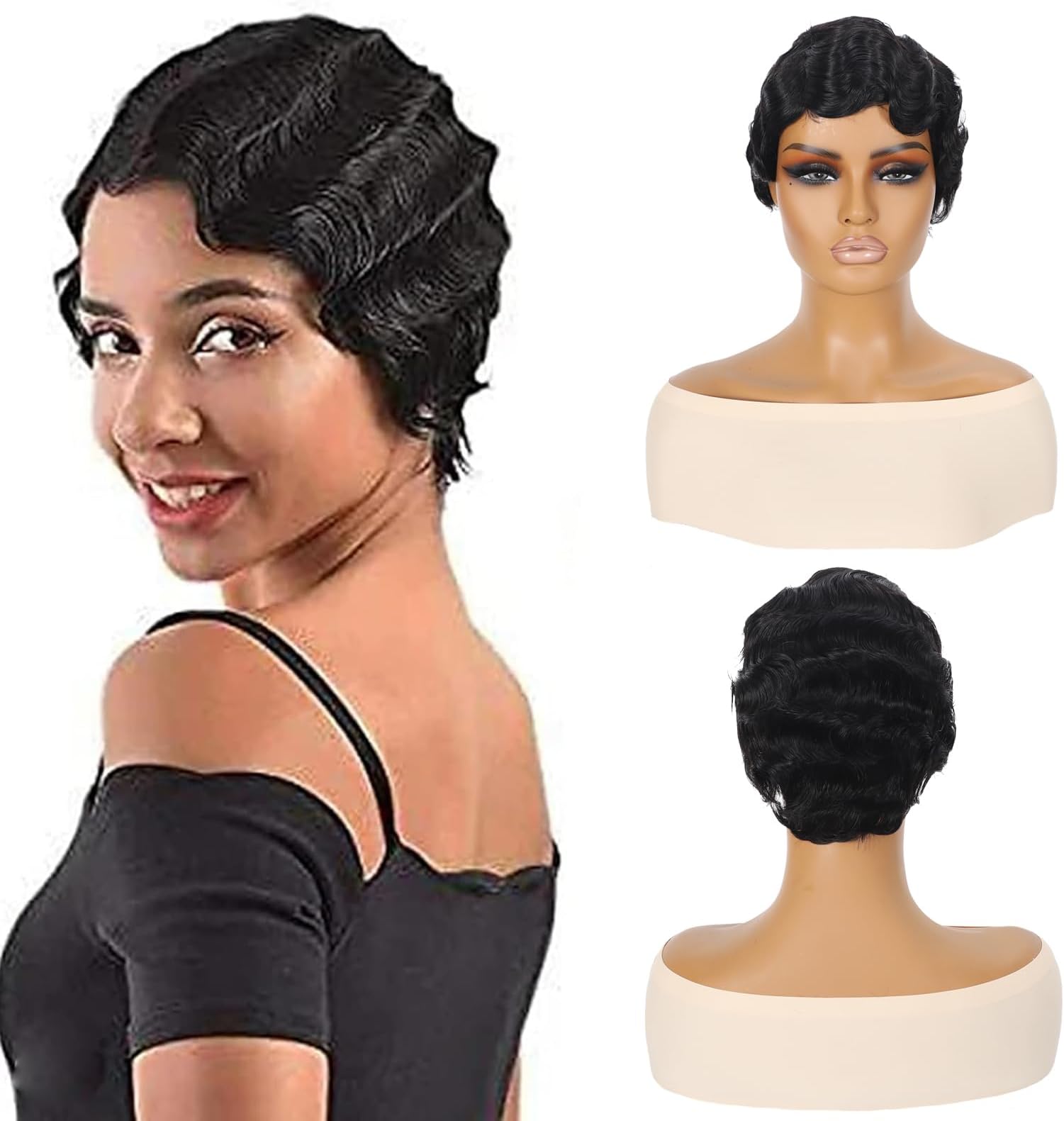 Amazon.com : Pixie Cut Wig Human Hair Wigs Put on and Go Glueless Wigs ...