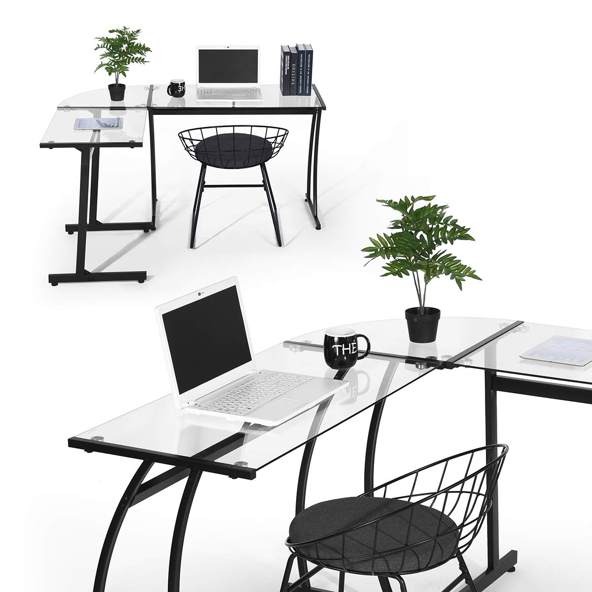 L Shaped Glass Computer Desk