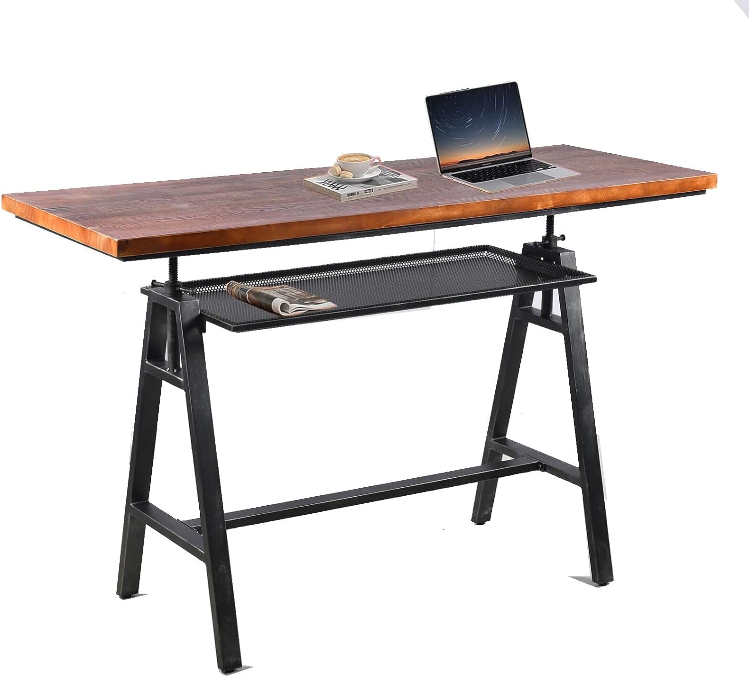 Amazon.com: BOKKOLIK Industrial Tall Bar Table with Metal Storage Shelf ...