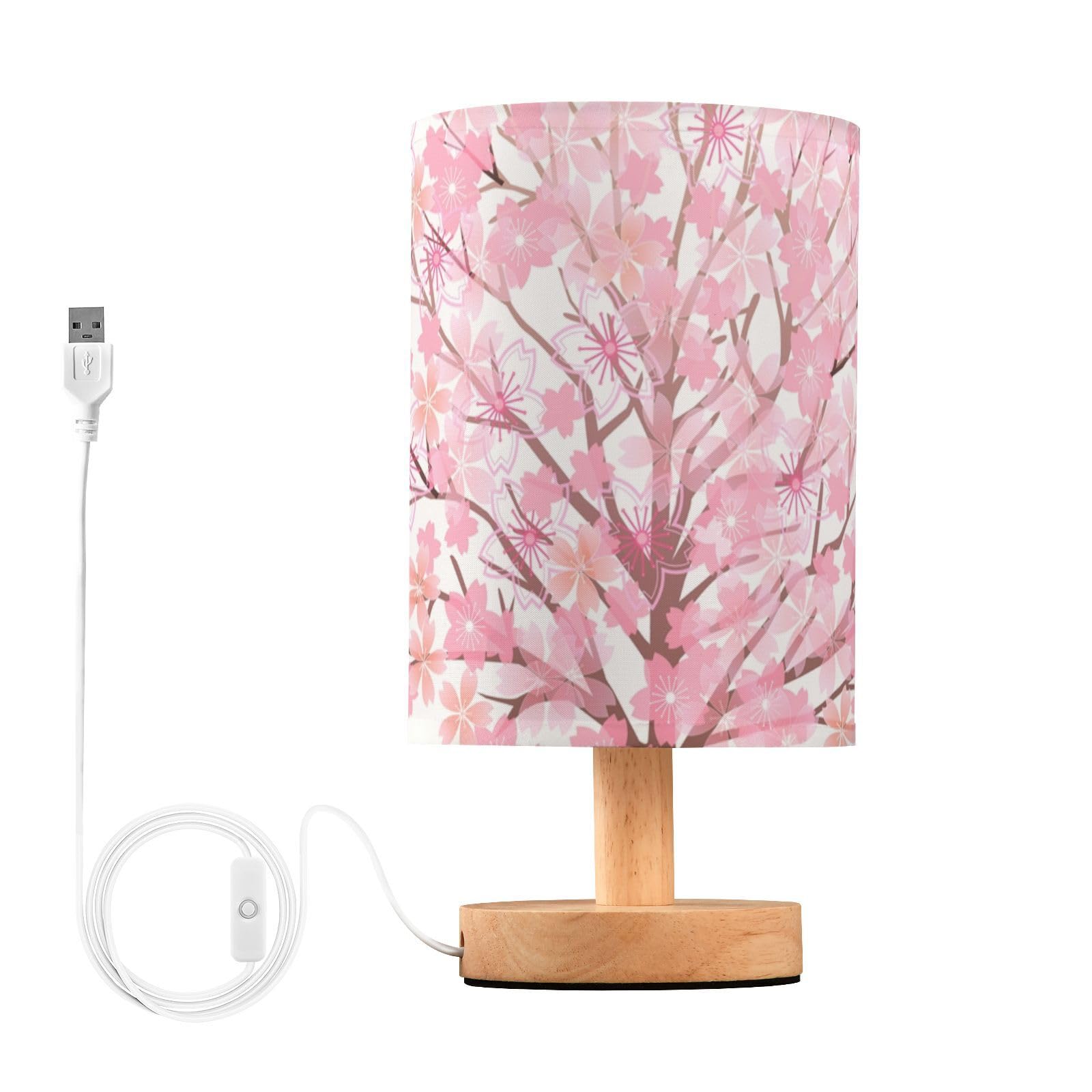 YYZZH Table Lamp Pink Cherry Blossom Tree Spring Flower Nightstand Lamp ...
