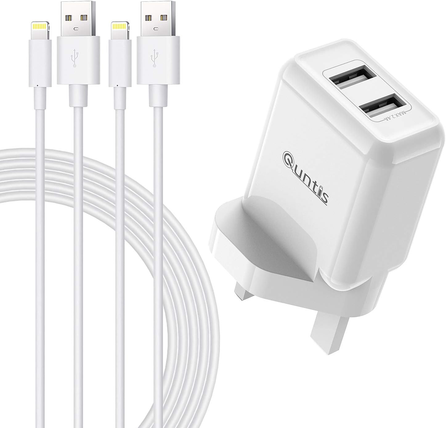 Quntis iPhone iPad Charger Plug and Cable USB Plug Charger 12W with USB ...