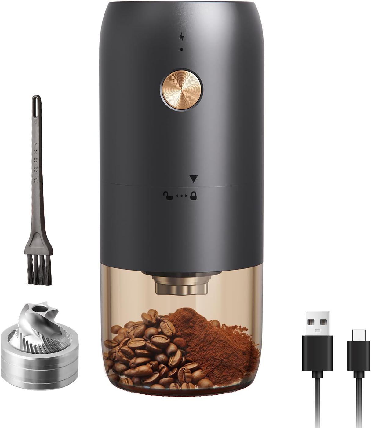 Amazon.com: ELMWAY Electric Burr Coffee Grinder, Rechargeable Mini ...