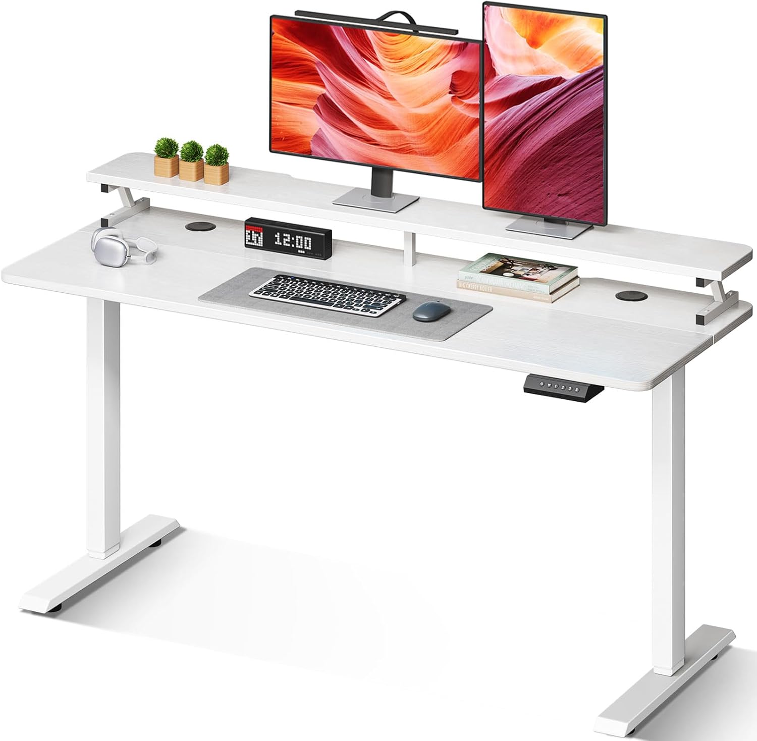 Amazon.com: KKL Height Adjustable Electric Standing Desk with Monitor ...