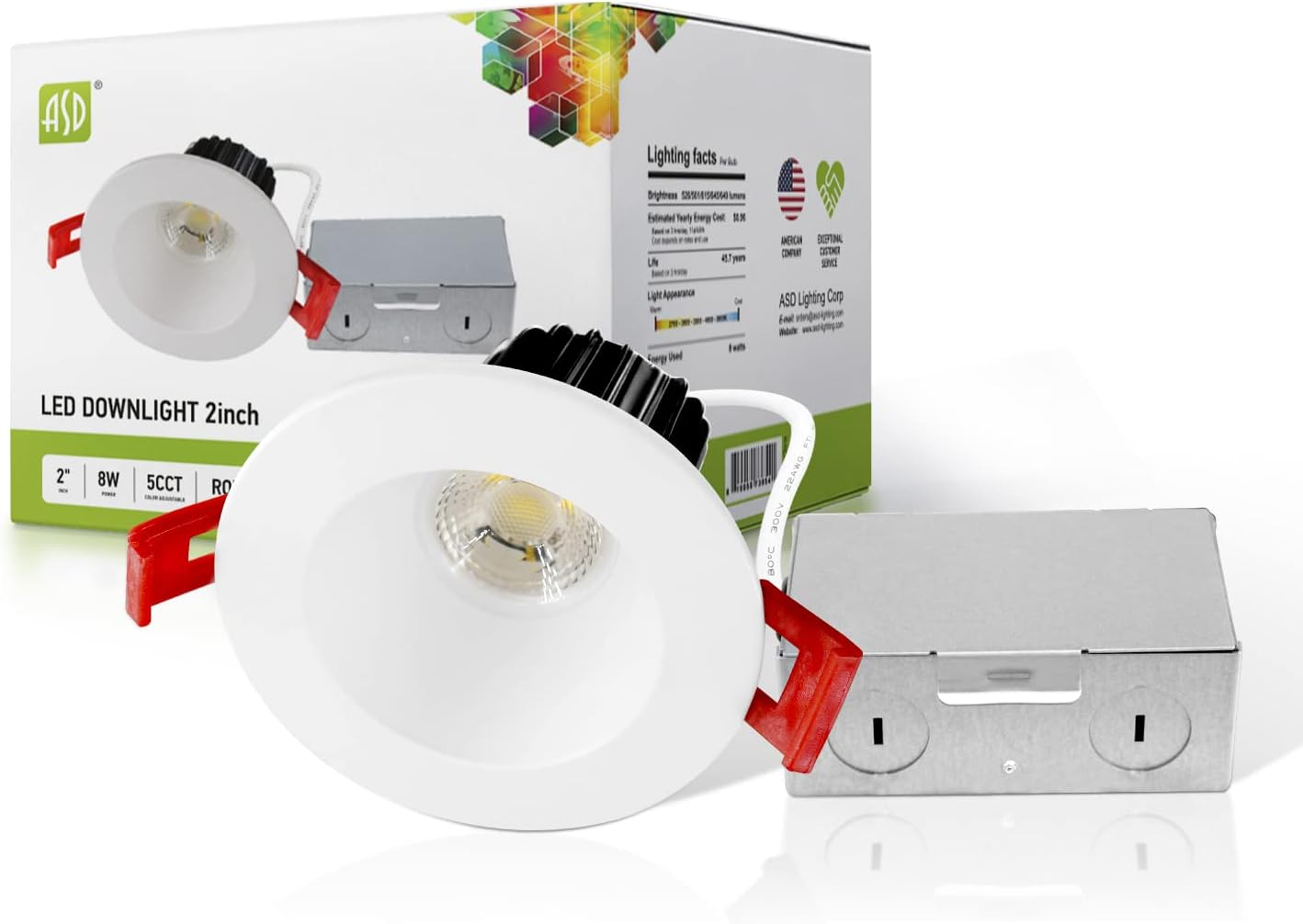 ASD 2 Inch LED Recessed Lighting with Junction Box, 5 CCT 2700K-5000K ...