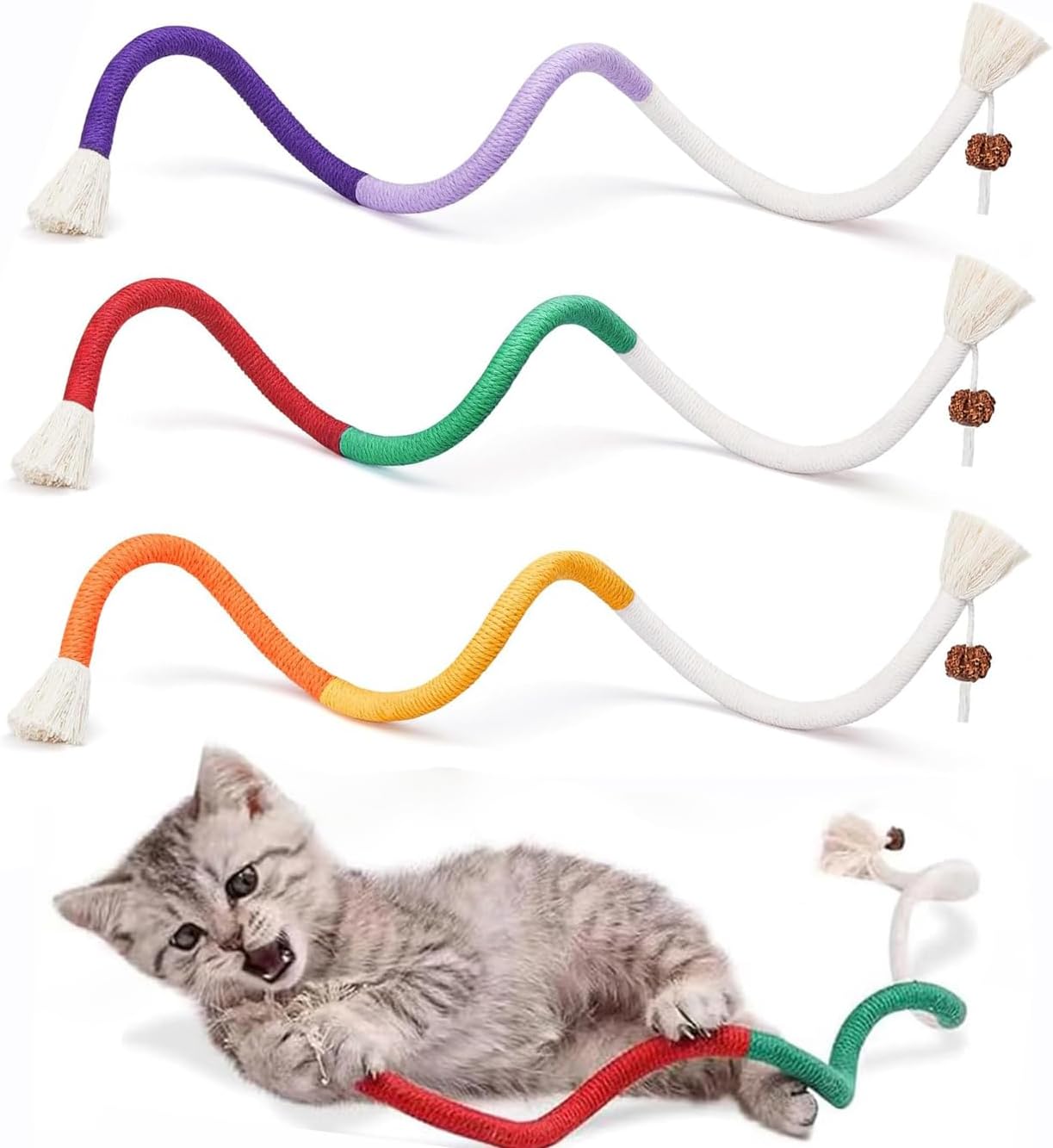 Amazon.com : Petelligent 3-Pack Bent Cat Rope Toy, Pet Chew Toys ...