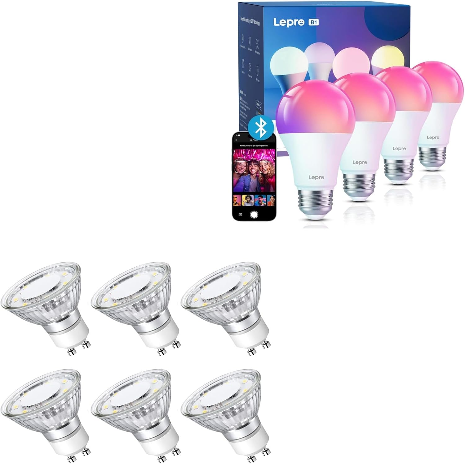 Lepro Bundle - B1 Smart Light Bulbs Dimmable Bluetooth RGBWW Color ...